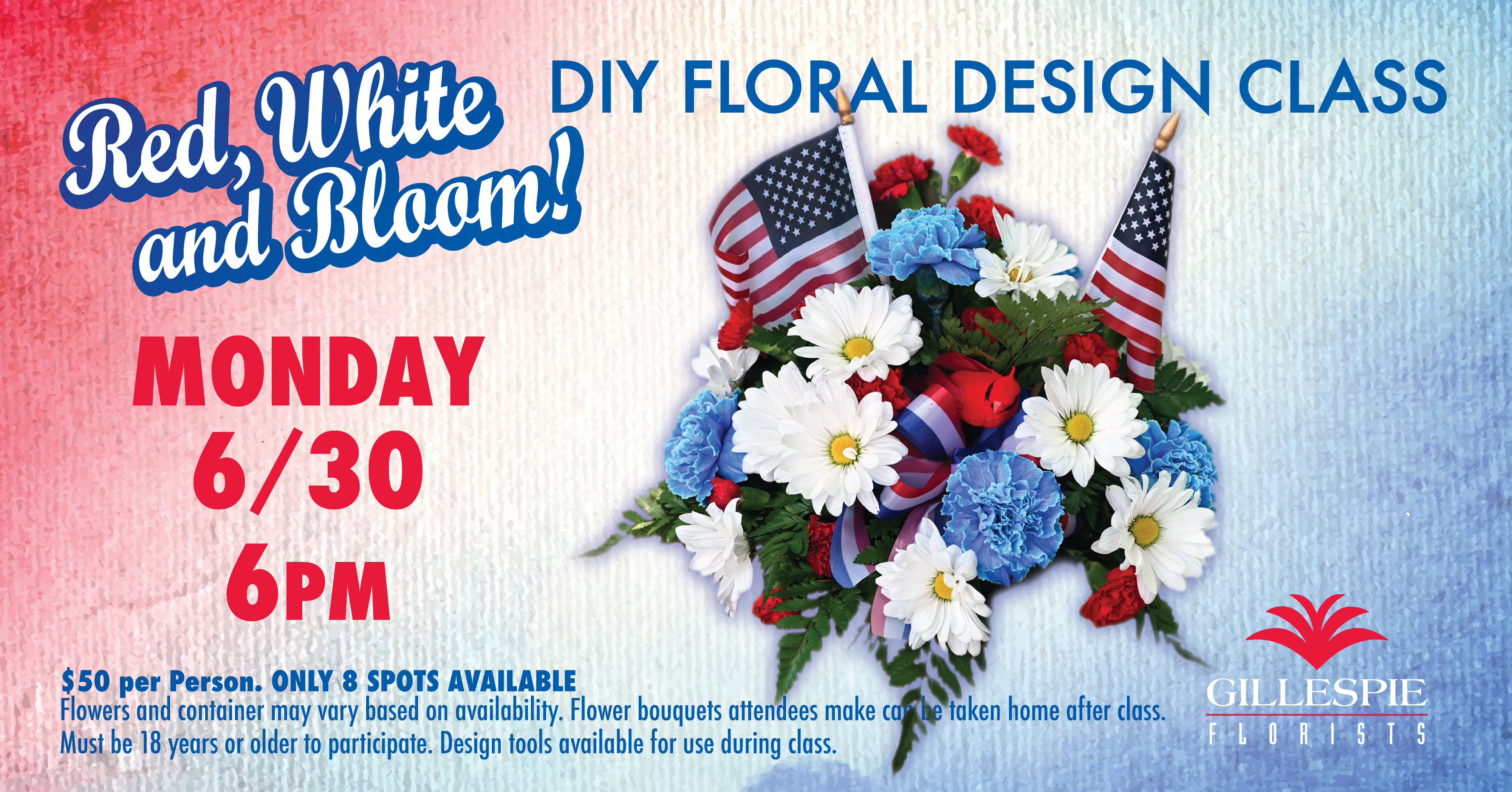 RED WHITE & BLOOM DIY FLORAL DESIGN CLASS